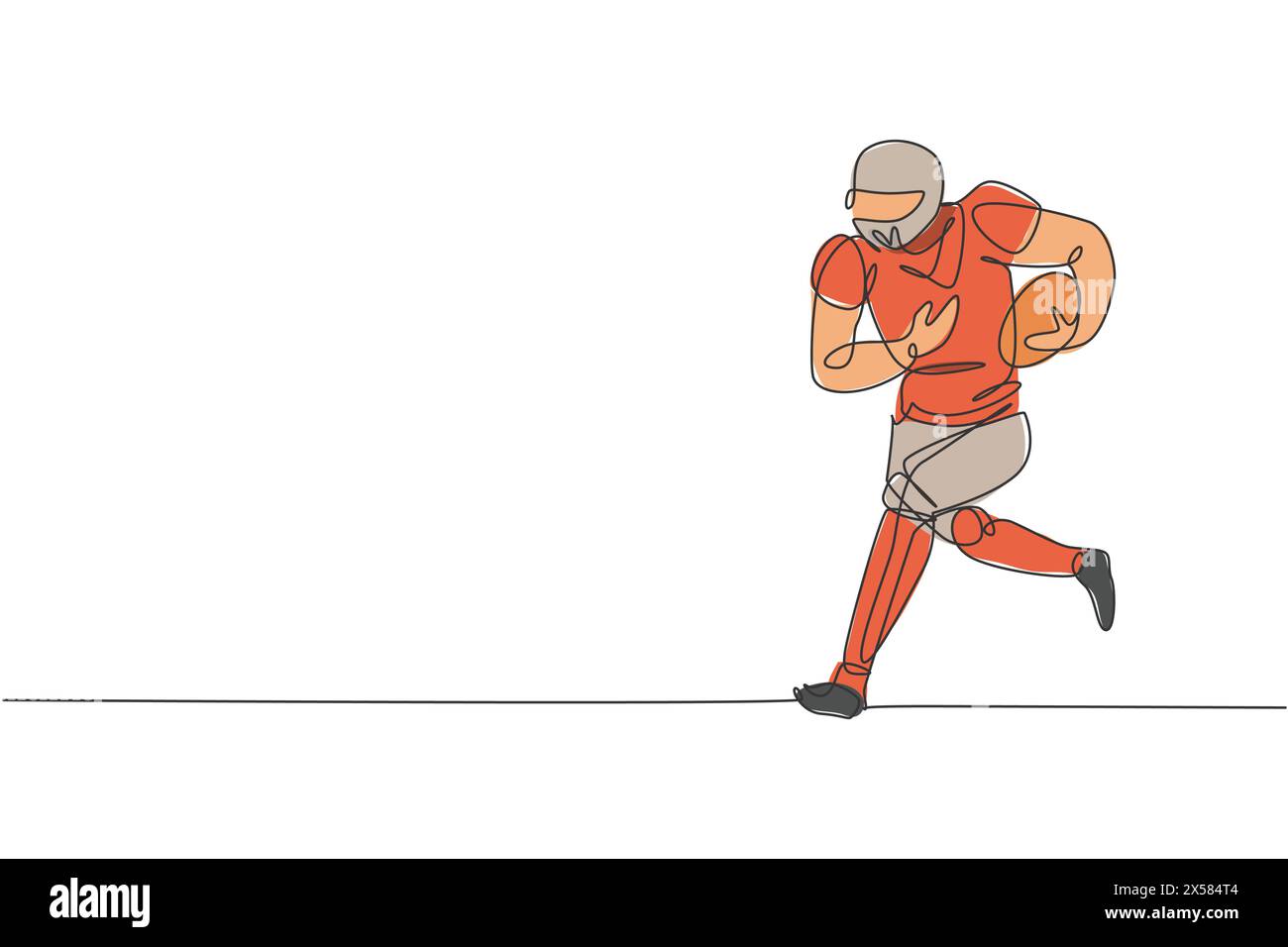 Single continuous line drawing of young agile american football player ...