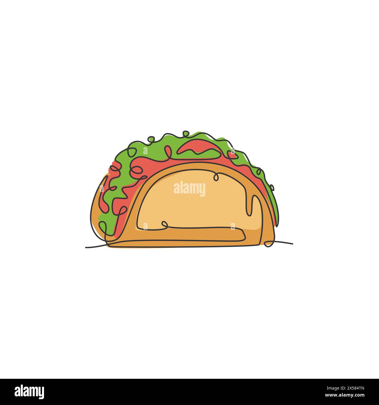 One continuous line drawing of fresh delicious Mexican tacos restaurant ...
