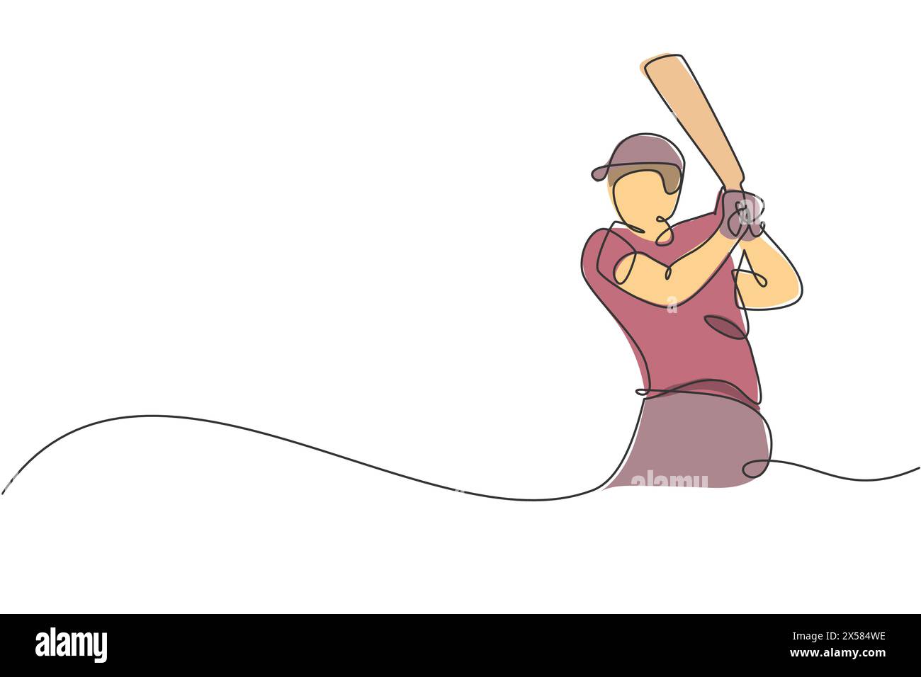 Single continuous line drawing of young agile man cricket player ...