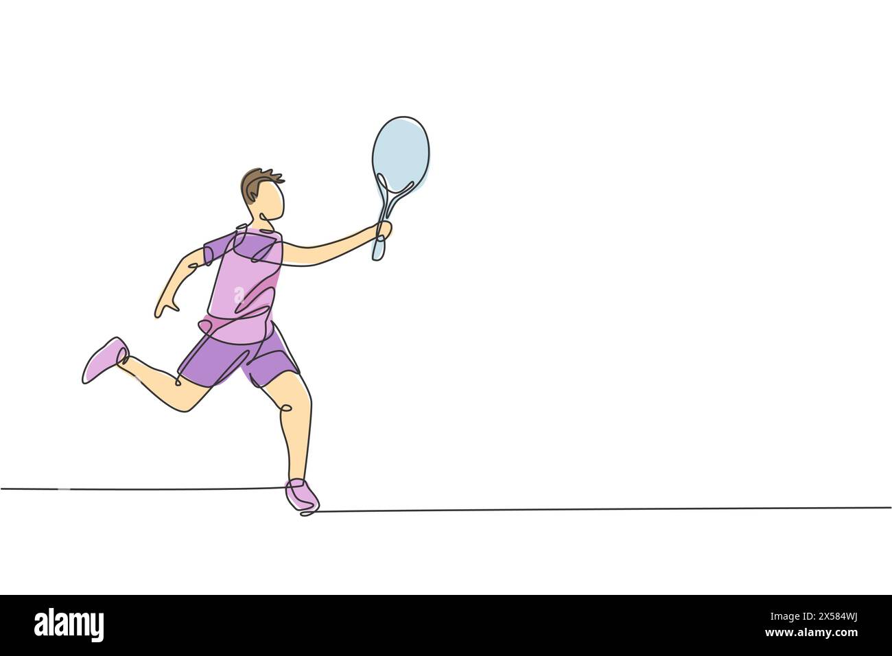 Single continuous line drawing of young agile man tennis player defense ...