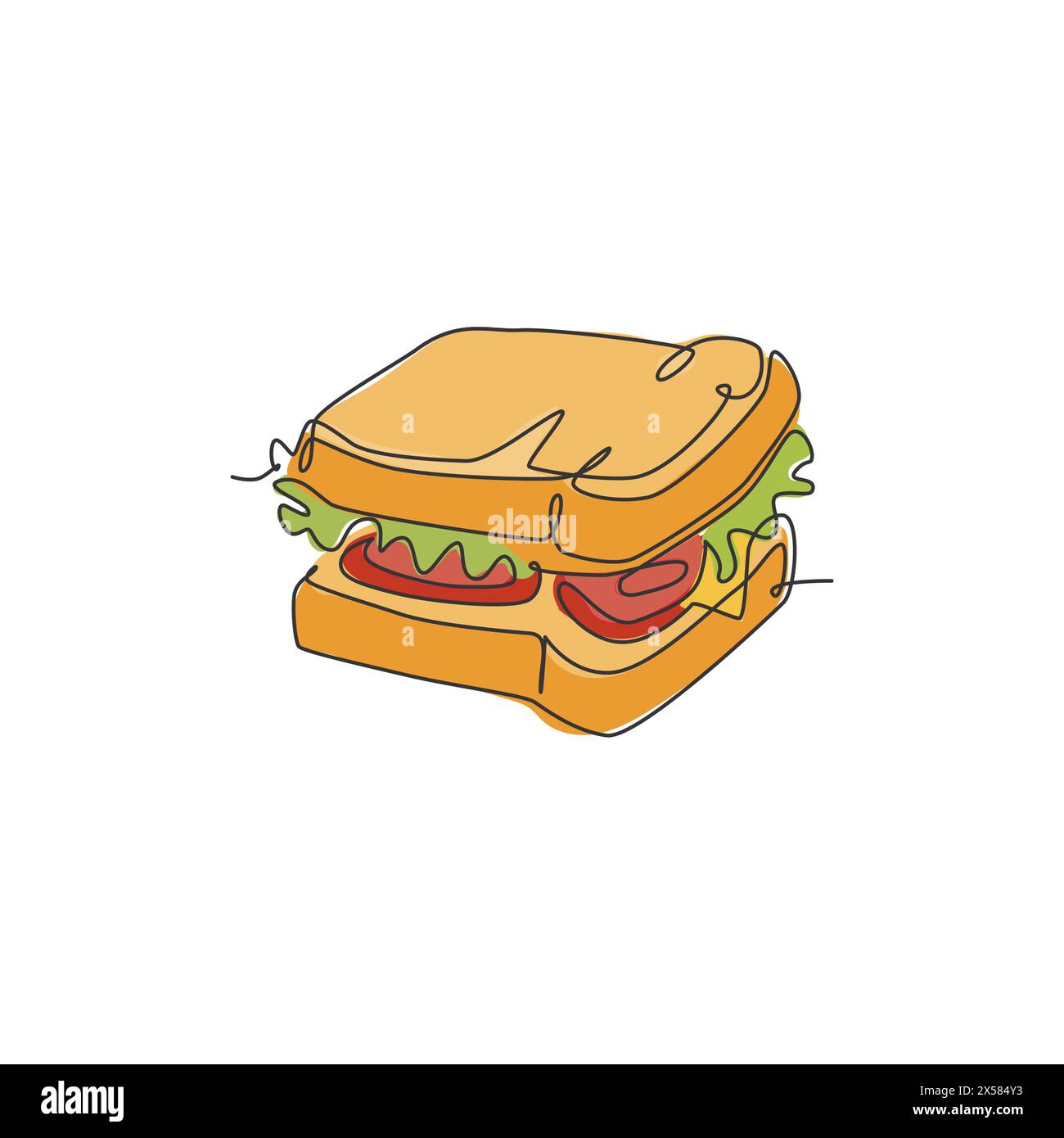 One single line drawing of fresh sandwich logo vector graphic art ...