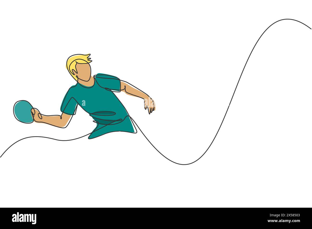 One continuous line drawing of young sporty man table tennis player ...