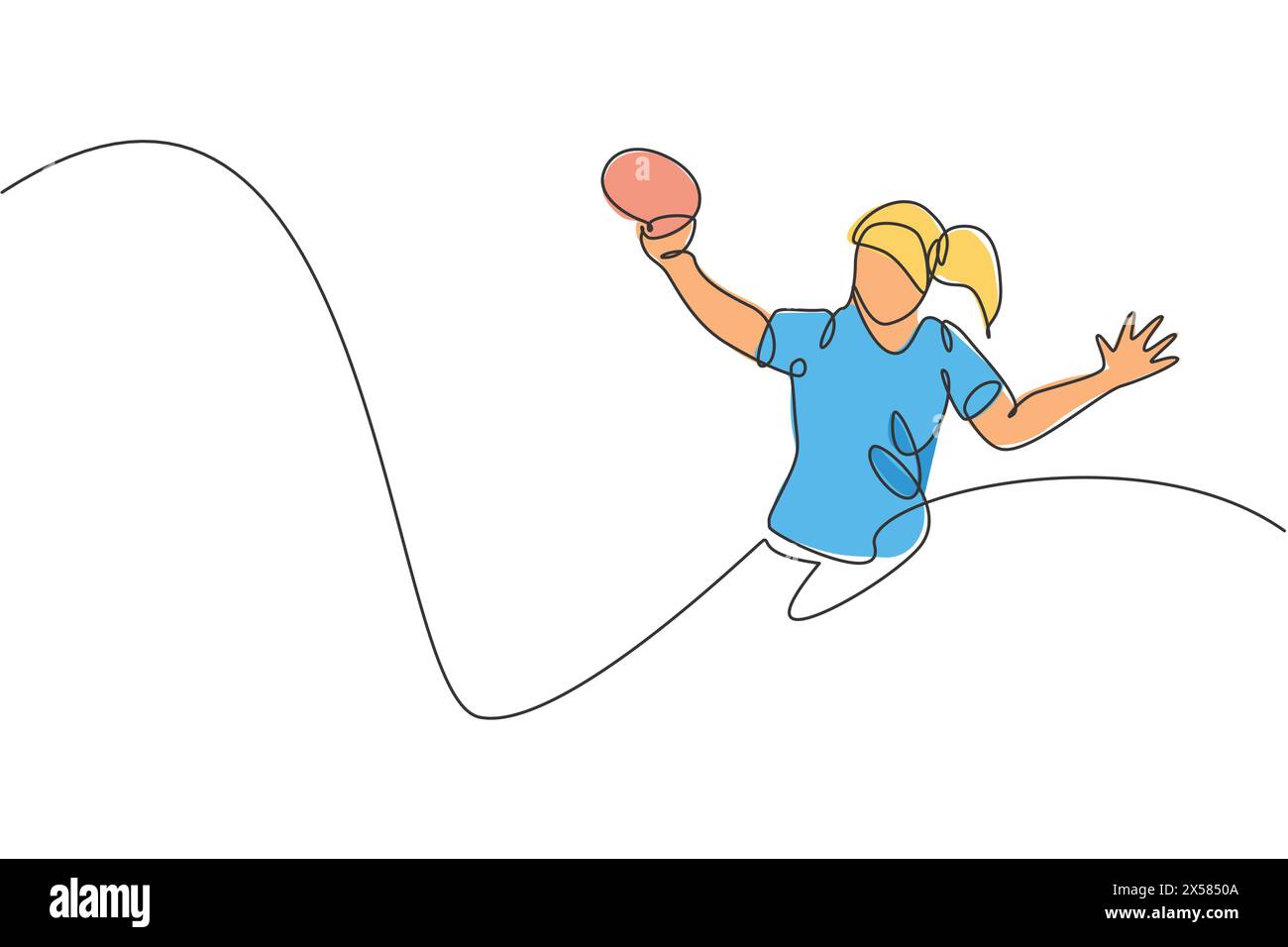 One single line drawing of young energetic woman table tennis player ...