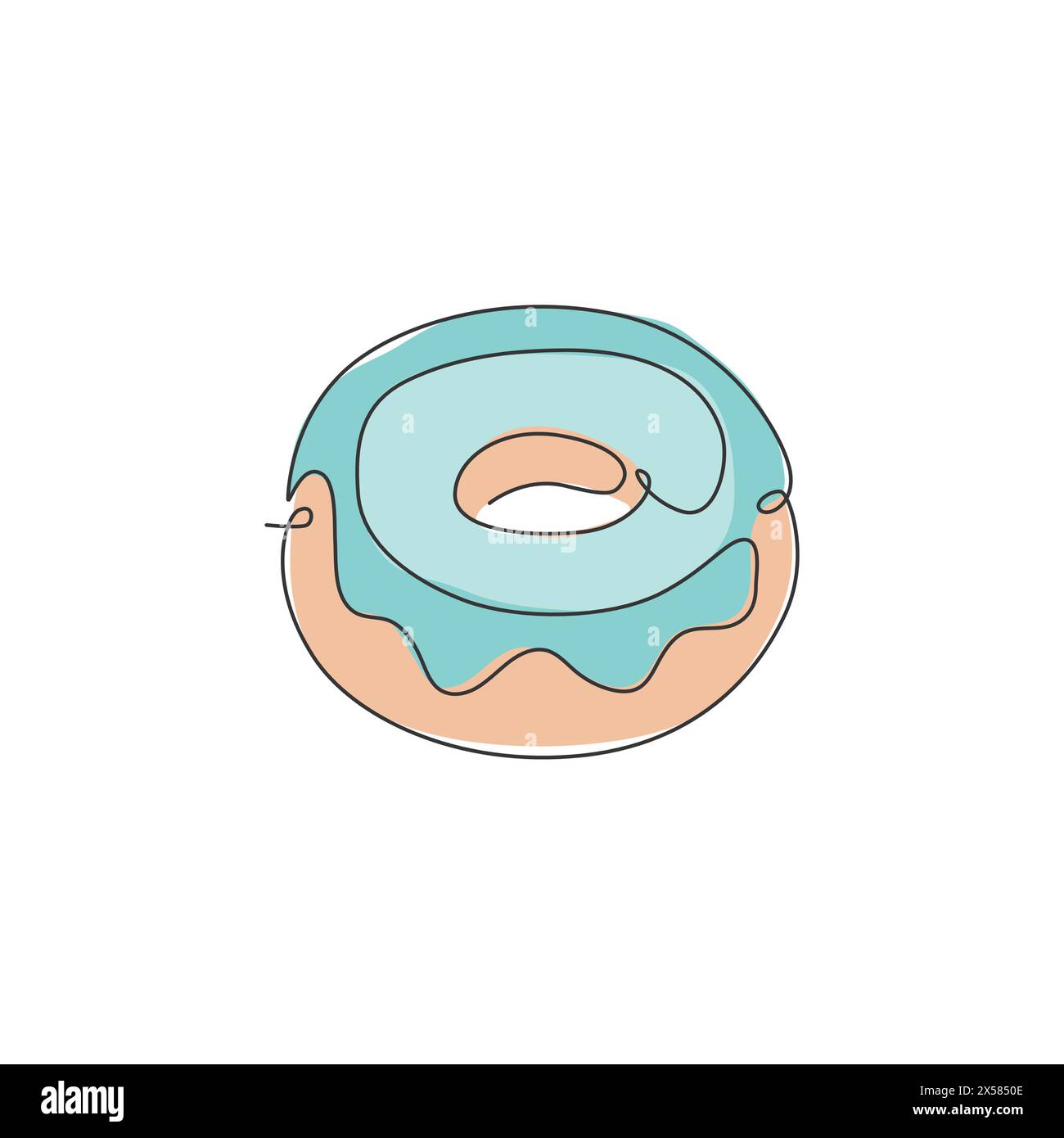 Single continuous line drawing of stylized donut store logo label ...