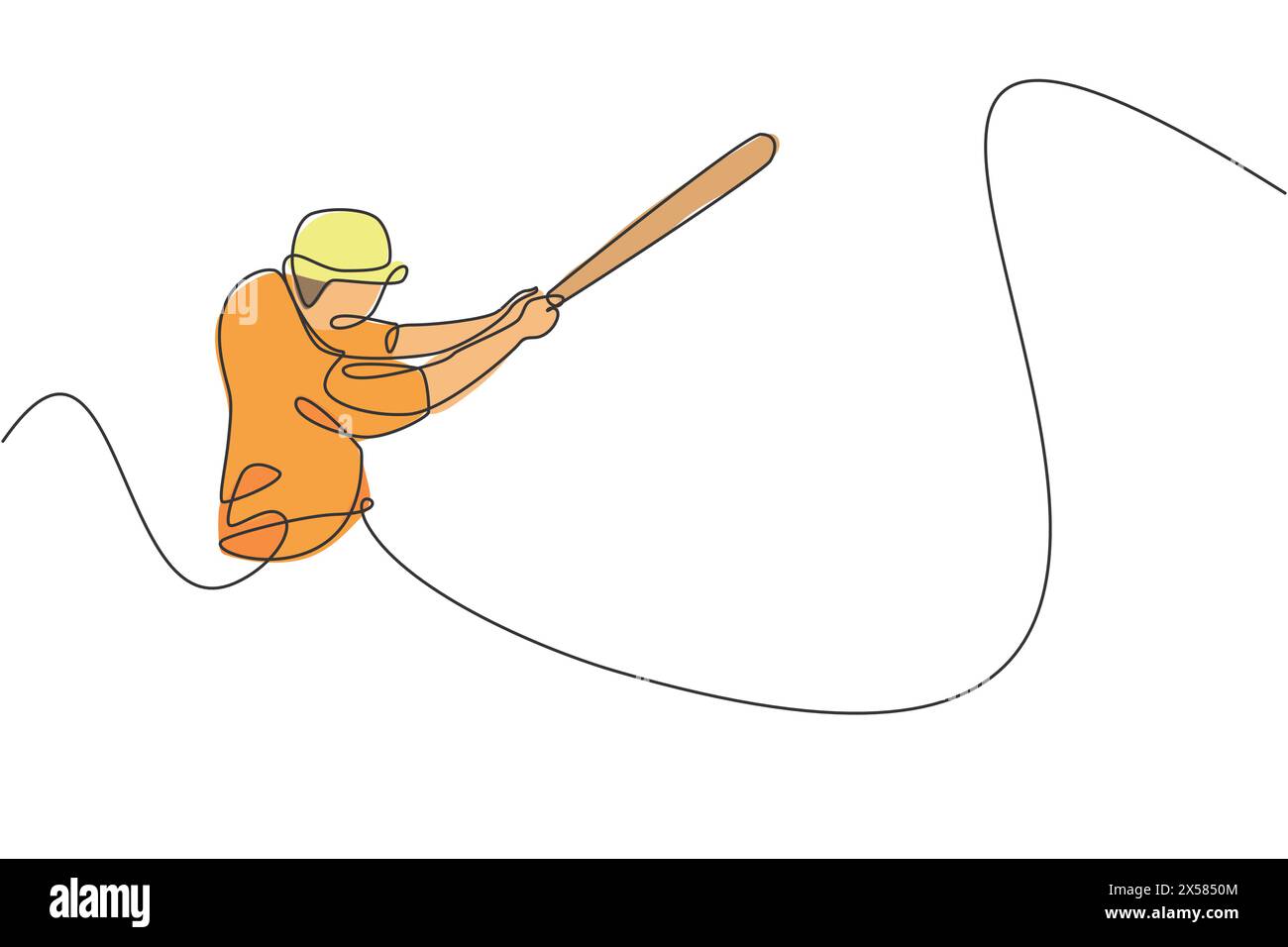 Single continuous line drawing of young agile man baseball player hit ...