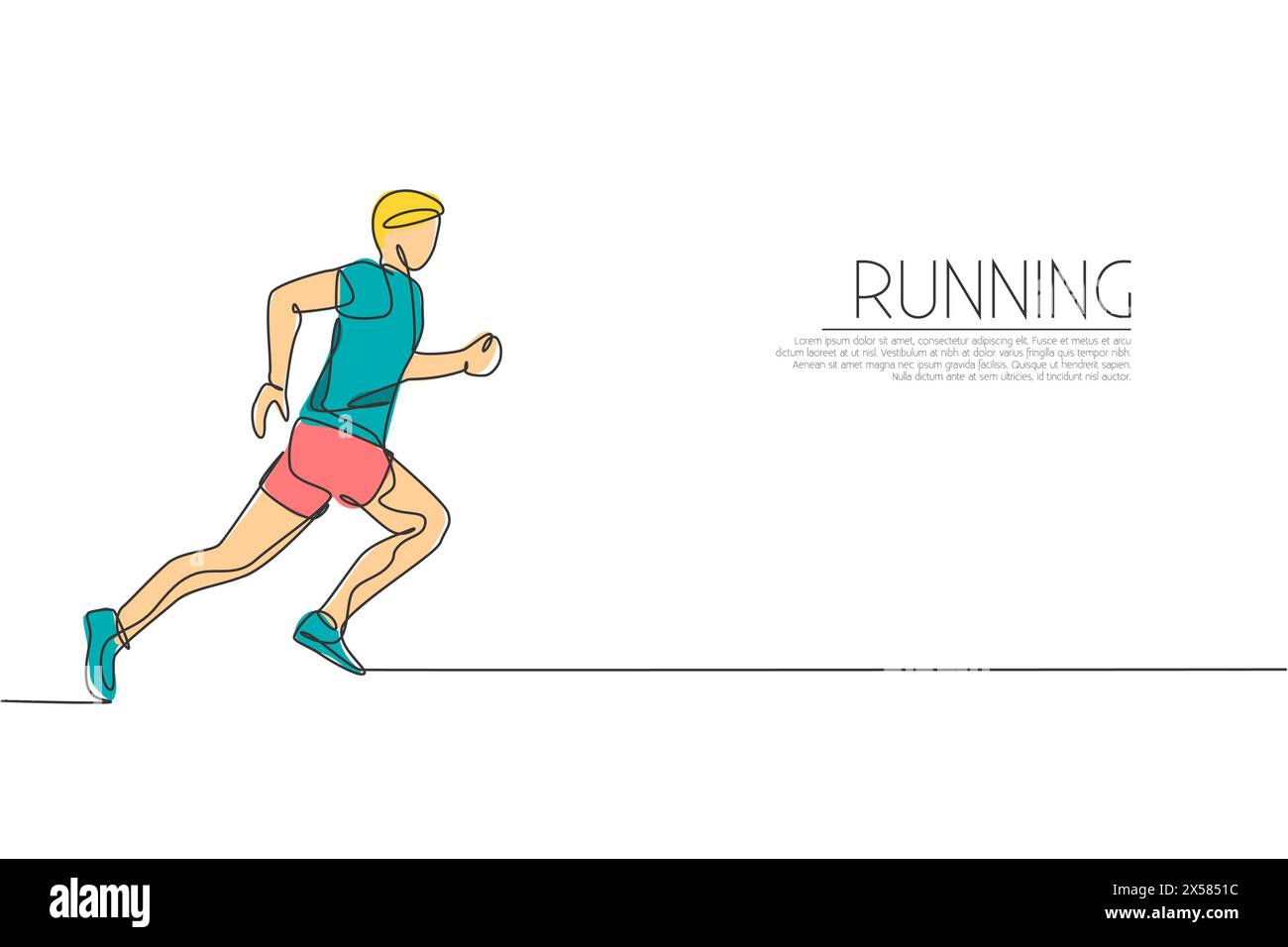 One single line drawing of young energetic man runner practice at run ...