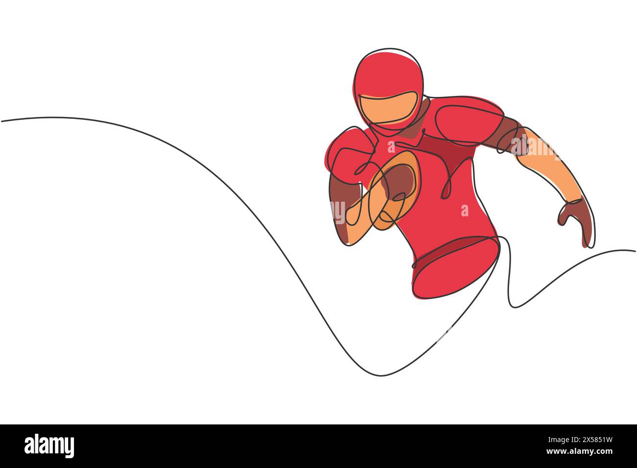 One single line drawing of young energetic man american football player ...