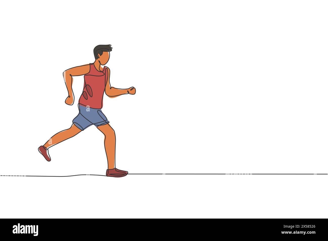 Single continuous line drawing of young agile man runner run fun and ...
