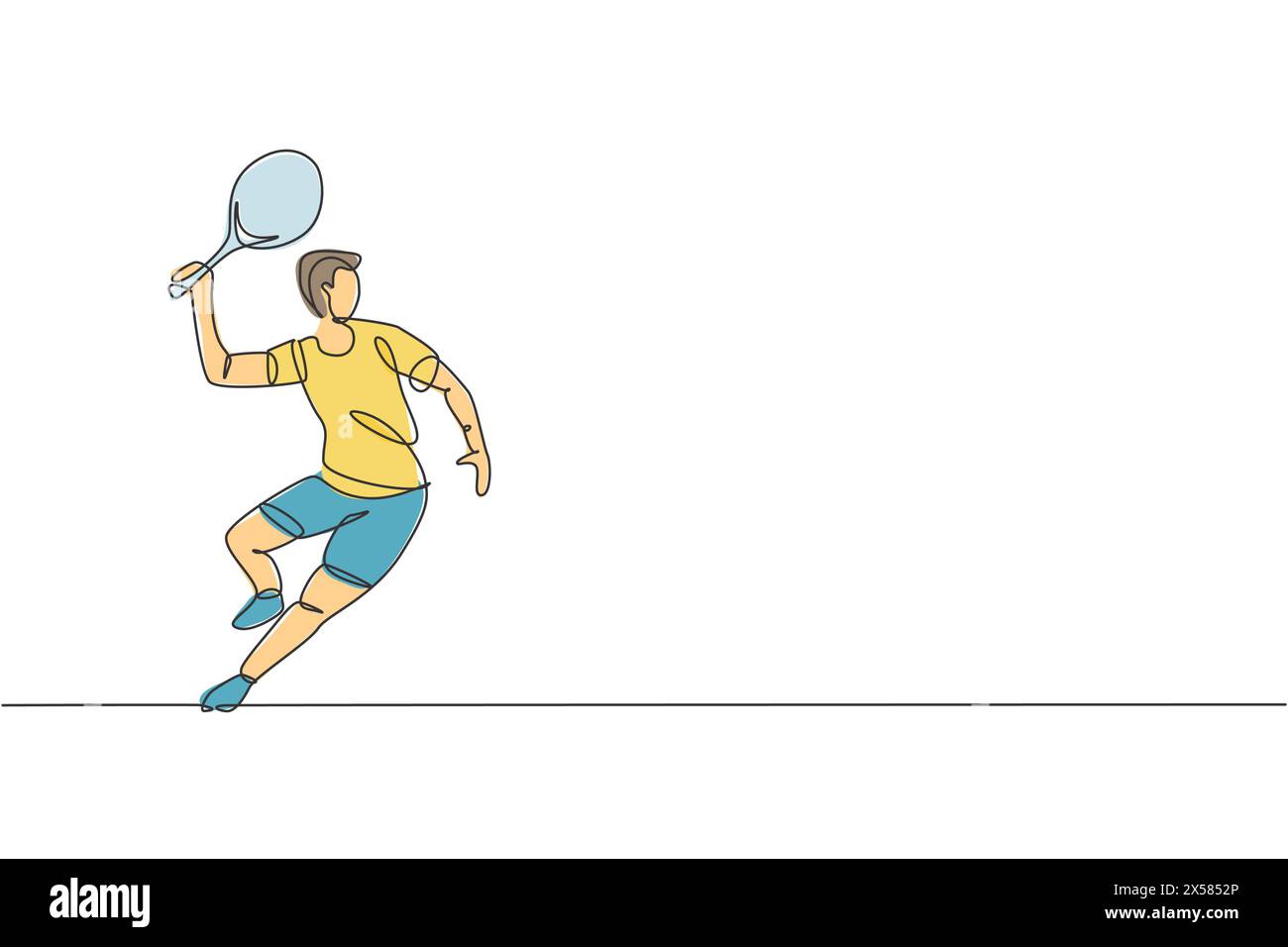 Single continuous line drawing of young agile man tennis player wait to ...