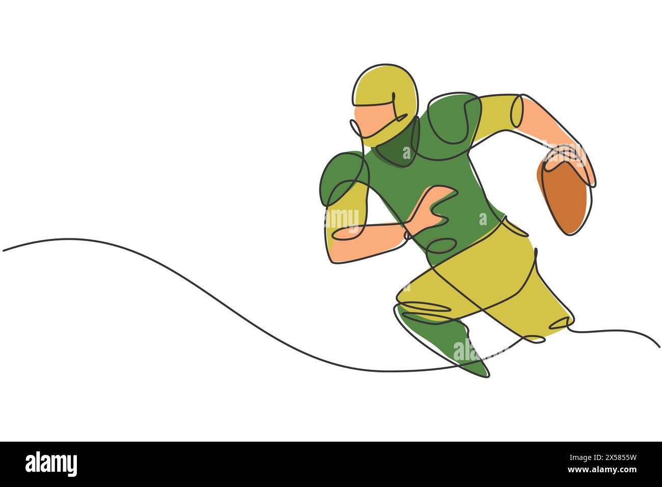 Single continuous line drawing of young agile man american football ...