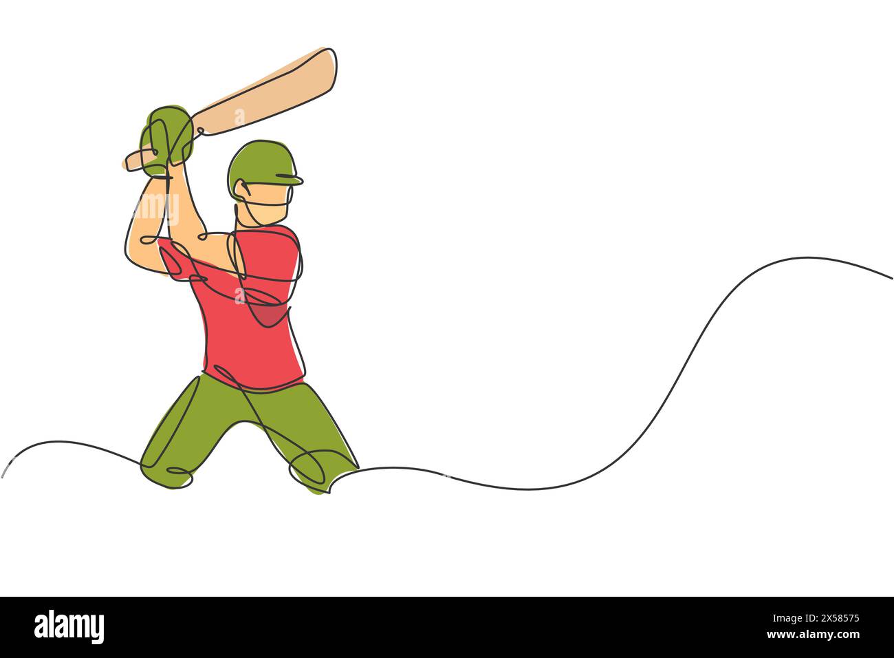 Single continuous line drawing of young agile man cricket player ...
