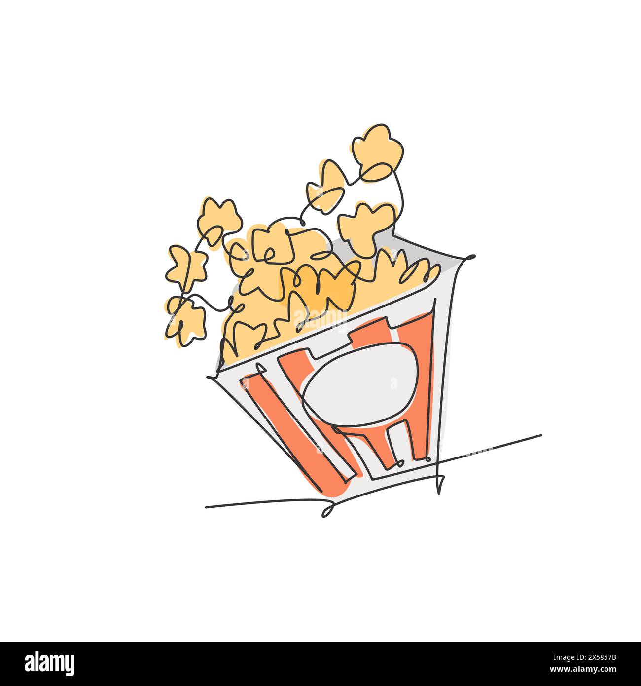 One single line drawing of fresh salty pop corn with stripped patter ...