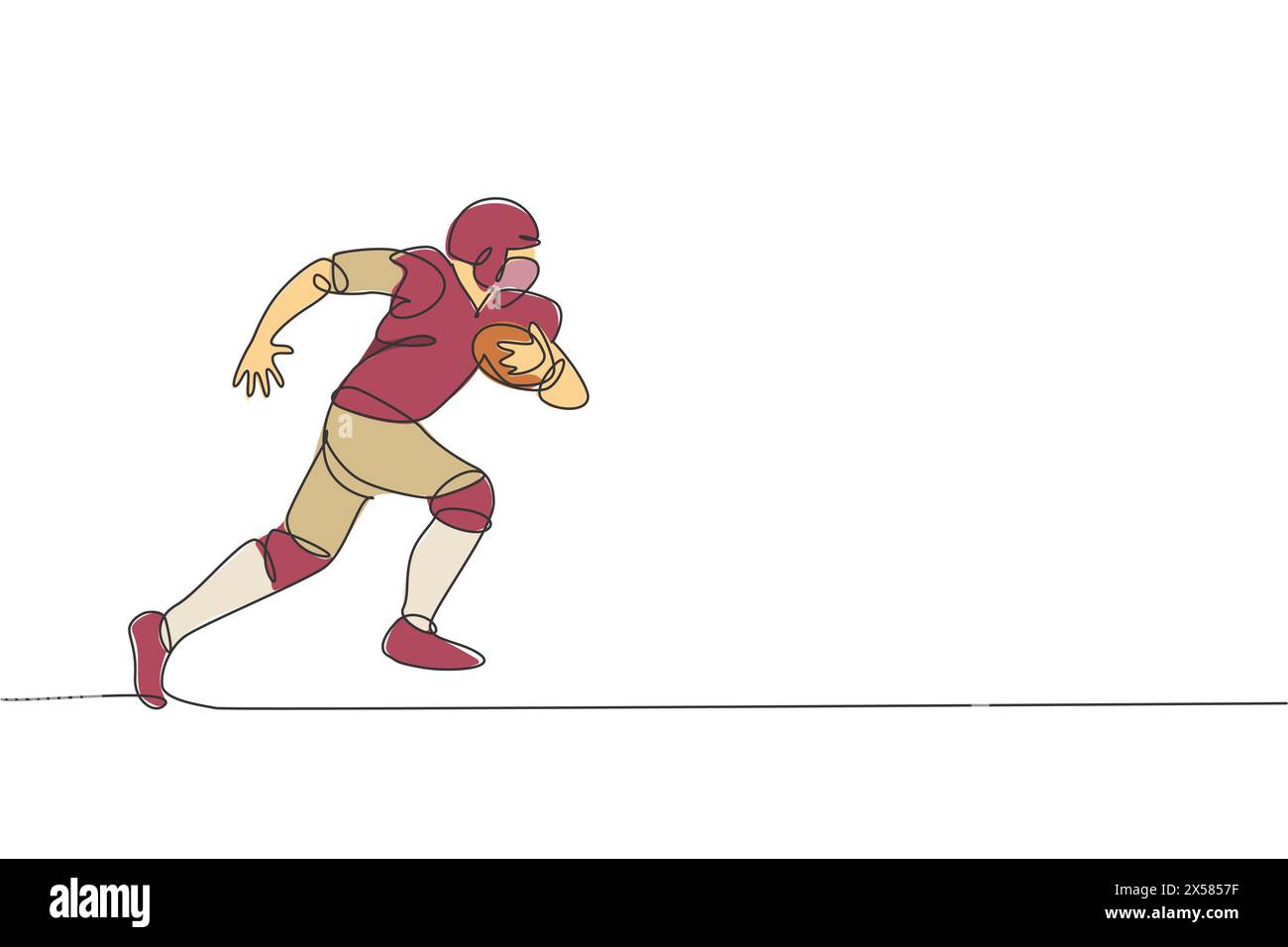 One single line drawing of young energetic american football player ...