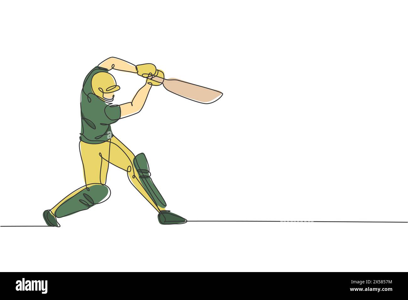 One continuous line drawing of young happy woman cricket player focus ...