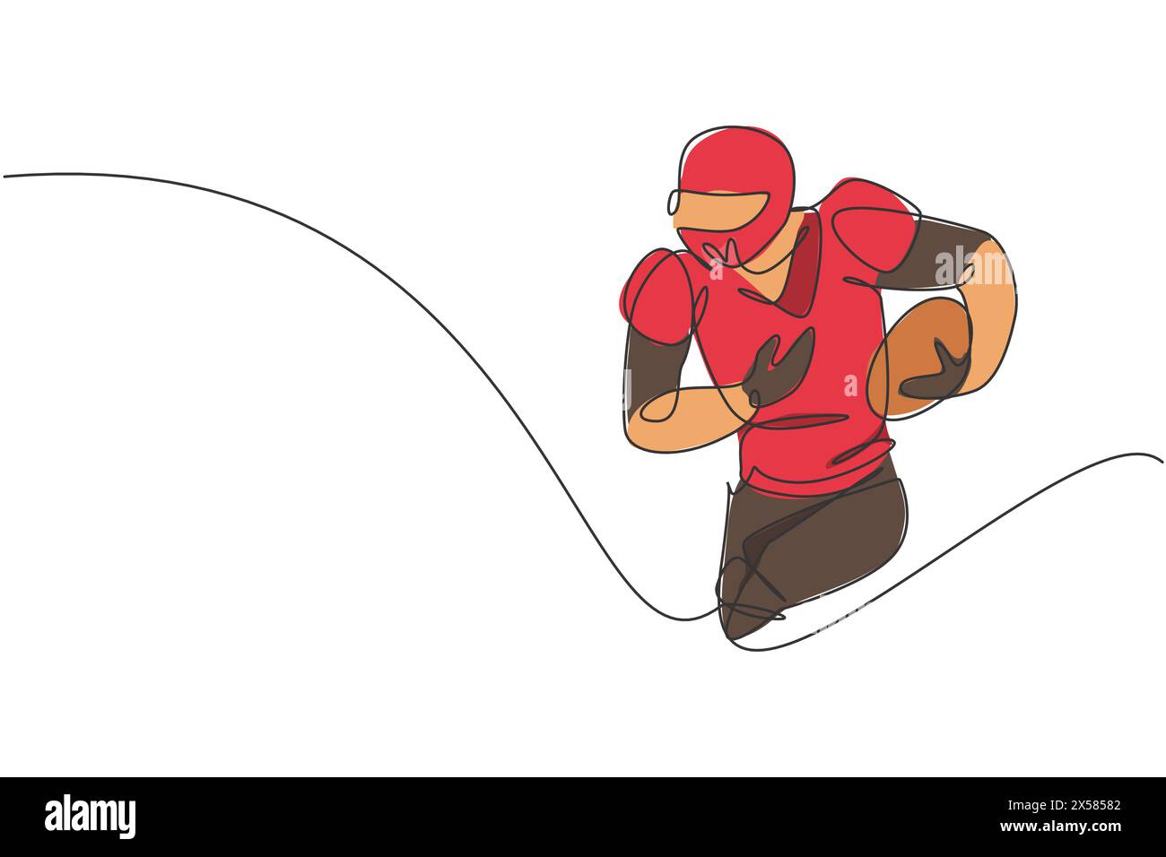 One single line drawing of young energetic man american football player ...