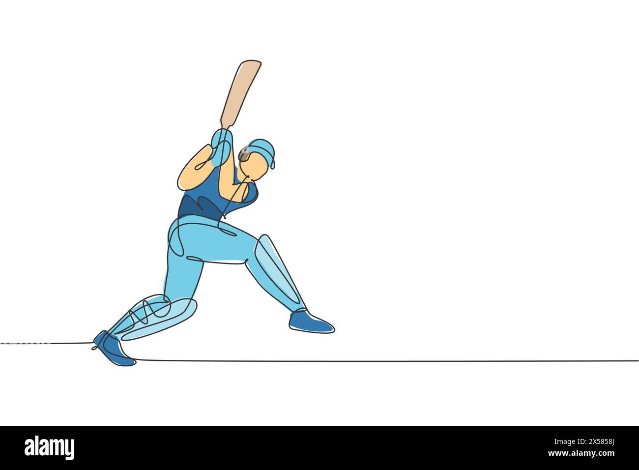One single line drawing young energetic man cricket player hit the ball ...
