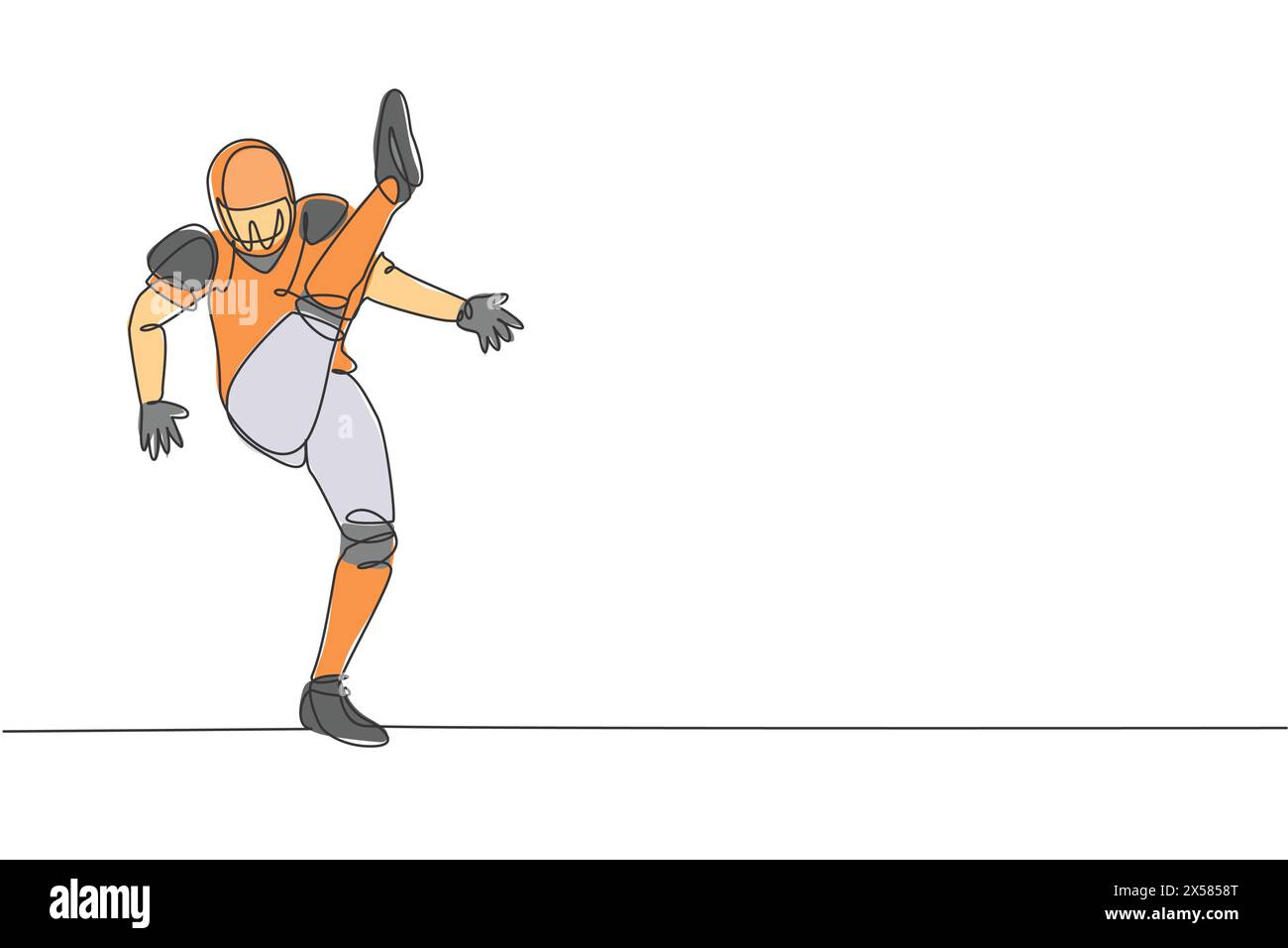 One single line drawing of young energetic american football player ...