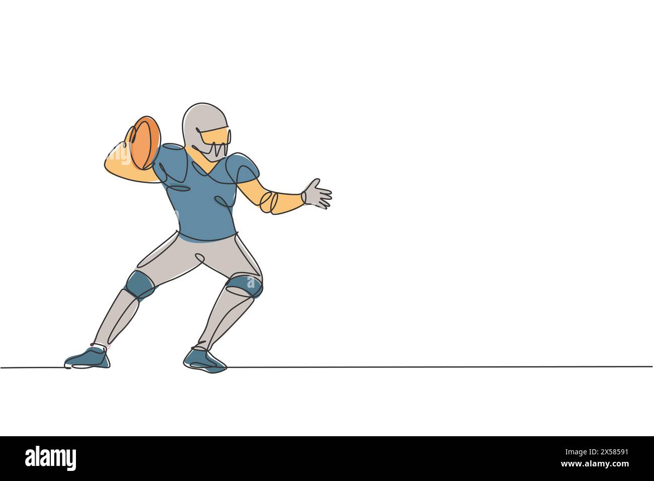 Single continuous line drawing young agile man american football player ...