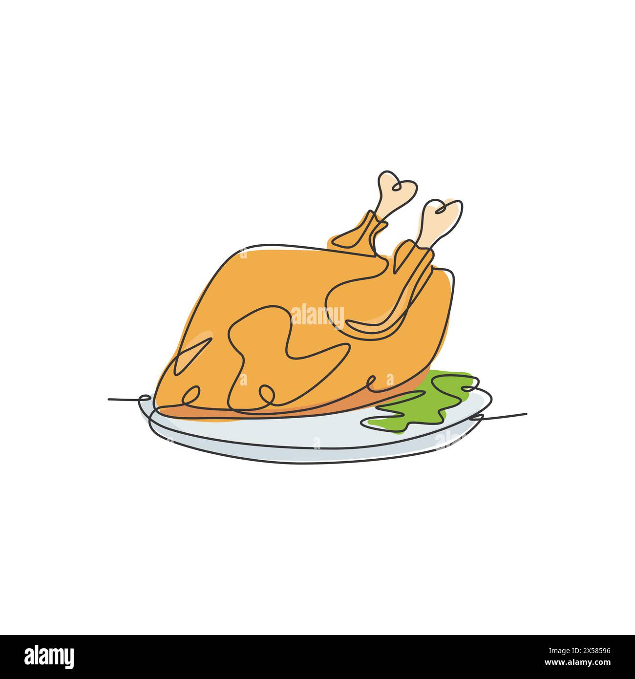 One single line drawing of fresh hot roasted turkey for restaurant menu ...