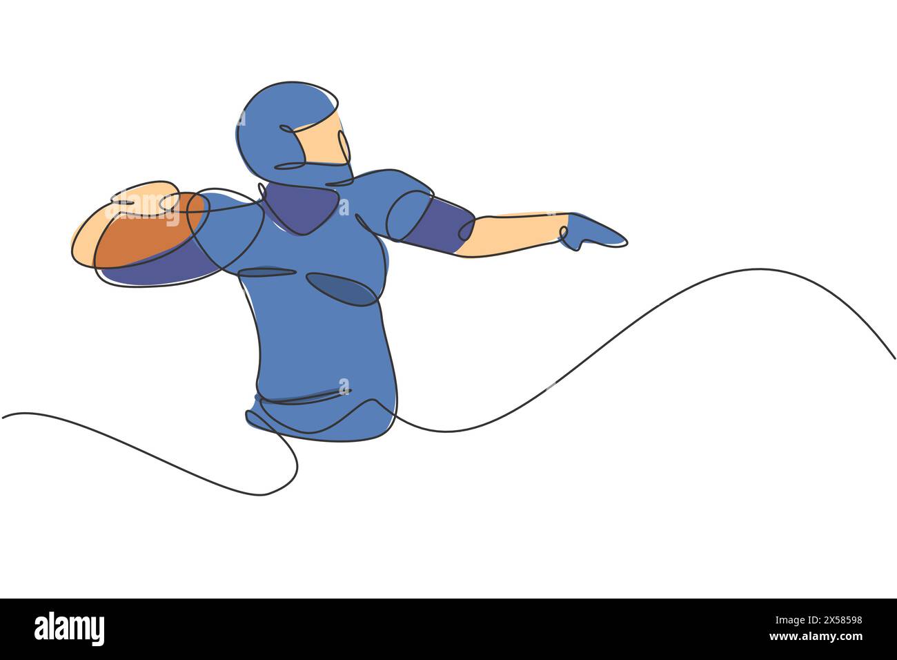 One continuous line drawing young powerful american football player ...