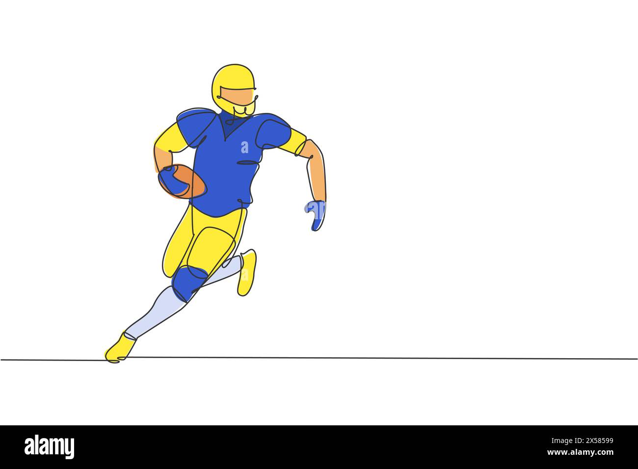 One continuous line drawing of young happy american football player ...