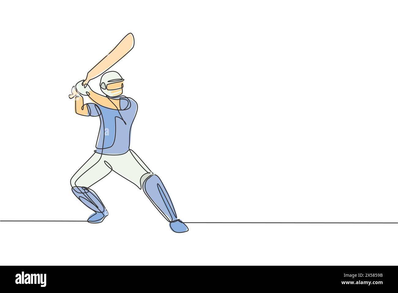 Single continuous line drawing of young agile man cricket player ...
