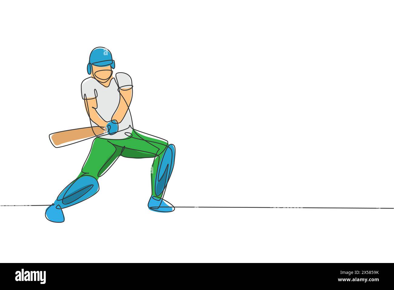 Single continuous line drawing of young agile man cricket player ...