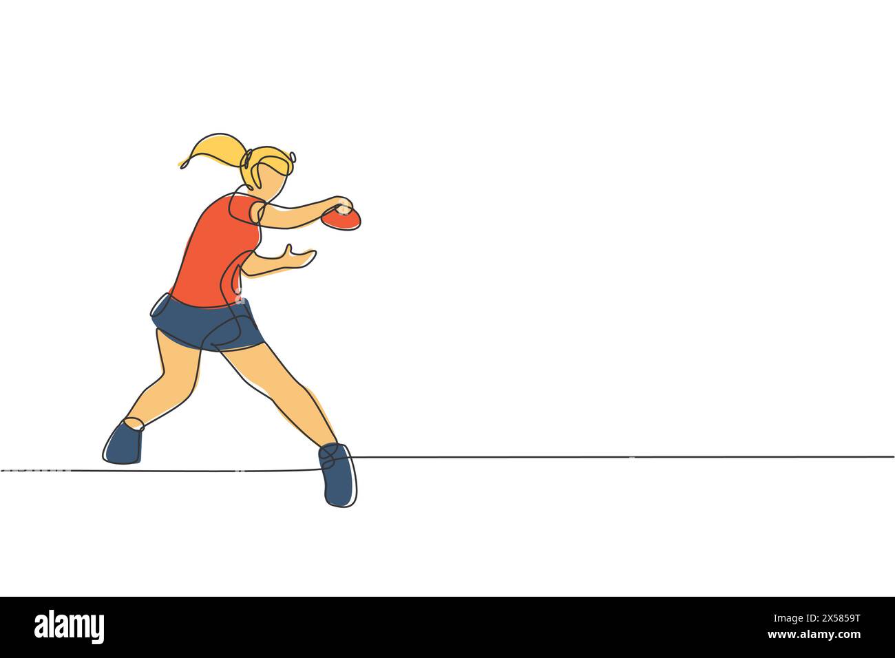 Single continuous line drawing of young agile woman table tennis player ...