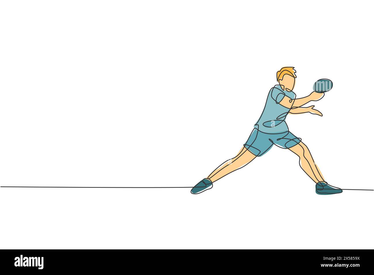 One continuous line drawing of young sporty man table tennis player ...