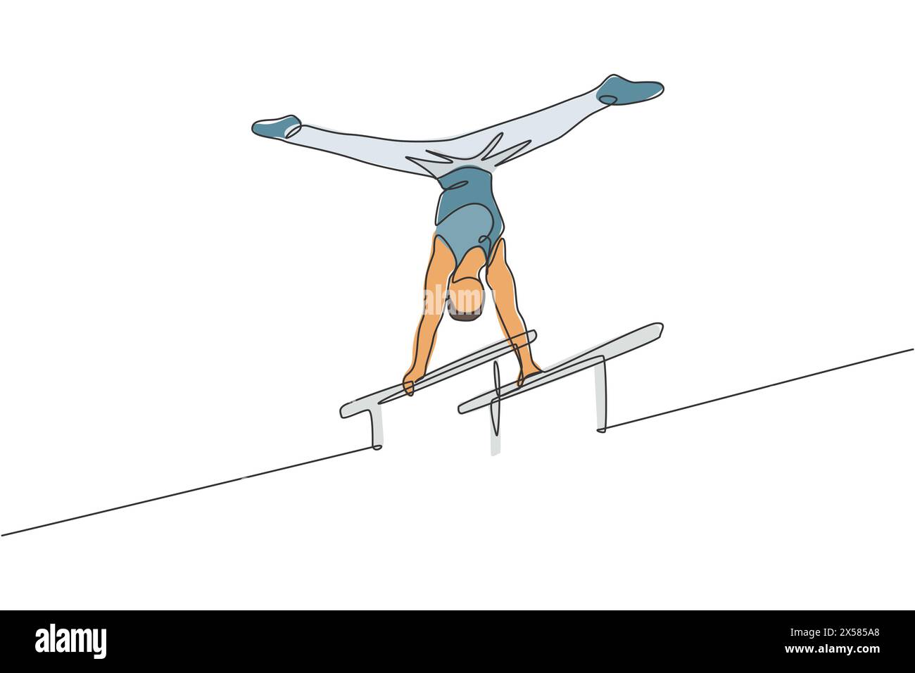 One single line drawing of young handsome gymnast man exercising ...