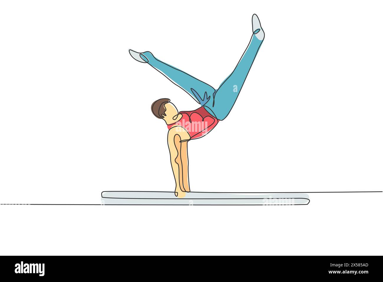 One continuous line drawing of young man exercising parallel bars ...