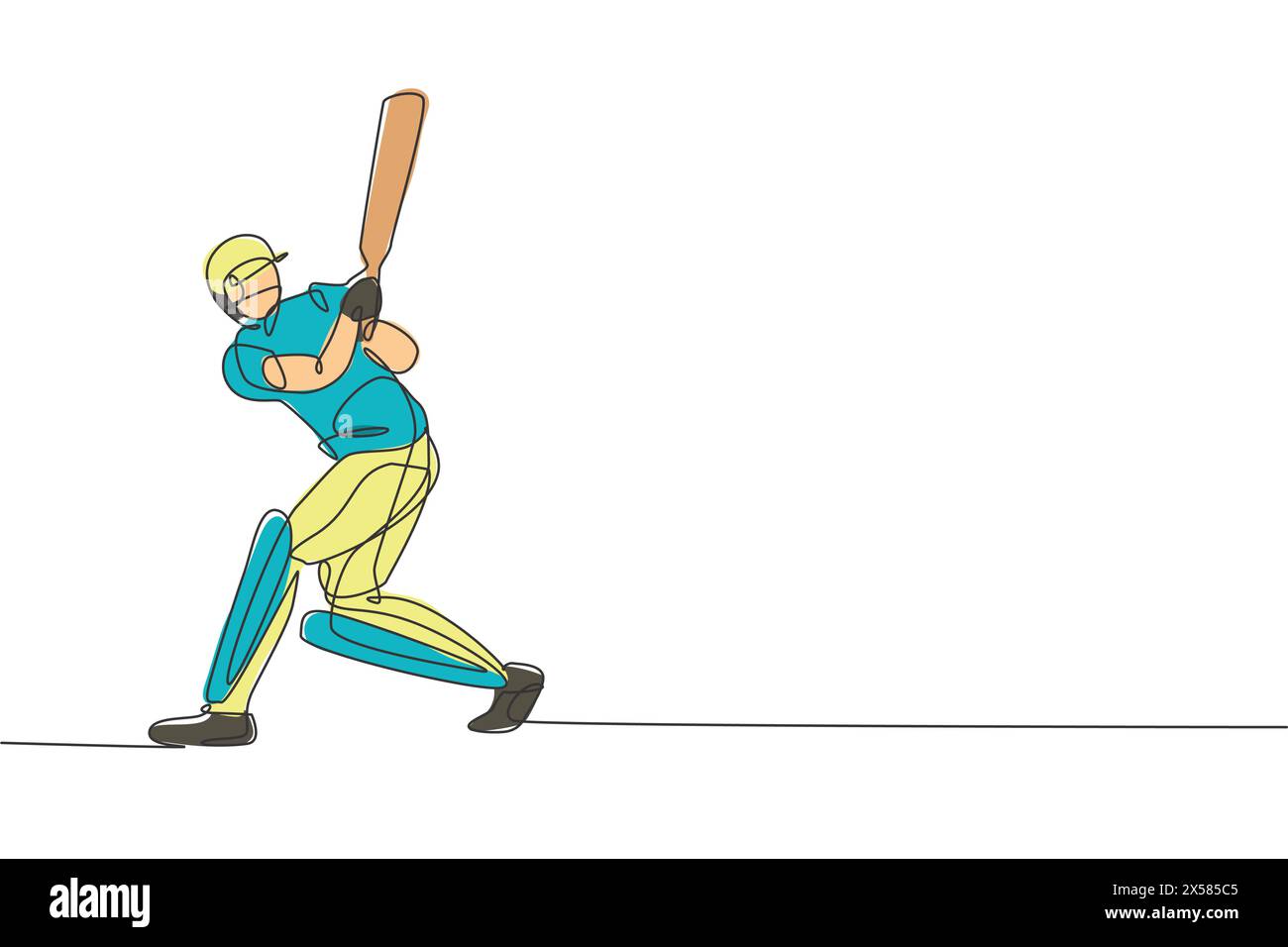 Single continuous line drawing of young agile man cricket player ...