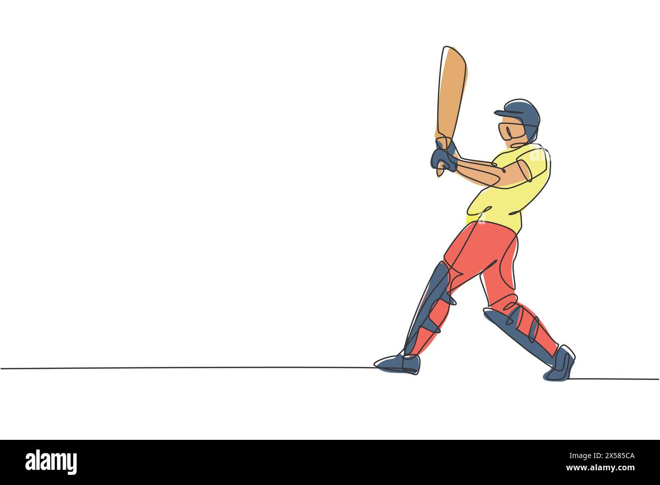 Single continuous line drawing of young agile man cricket player ...