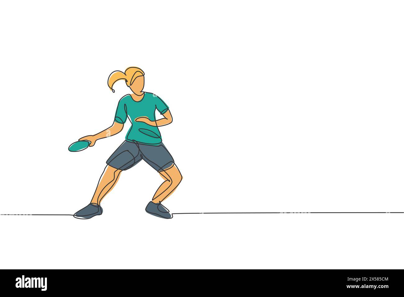 One single line drawing young energetic woman table tennis player hit ...