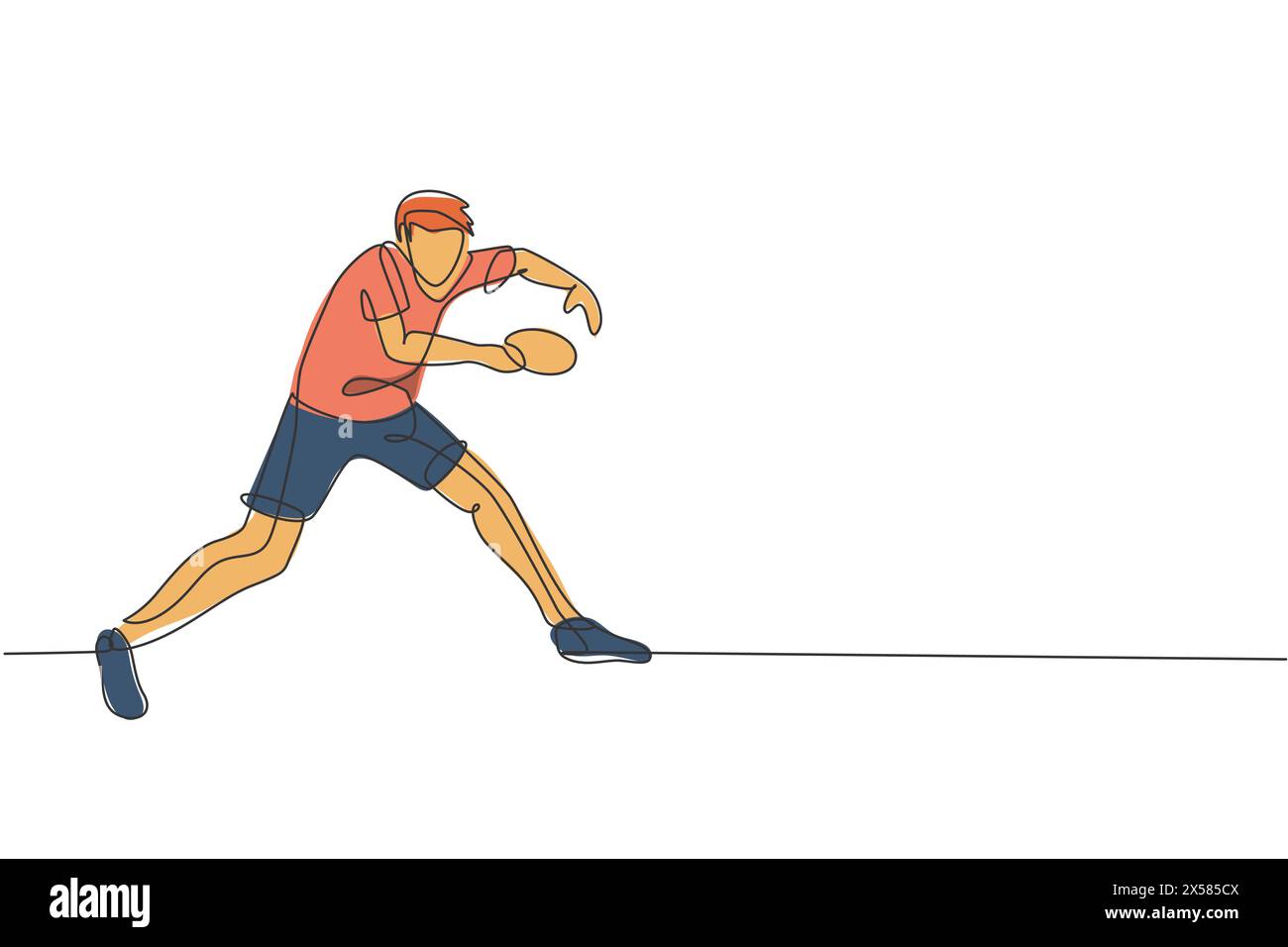 One single line drawing young energetic man table tennis player pose ...