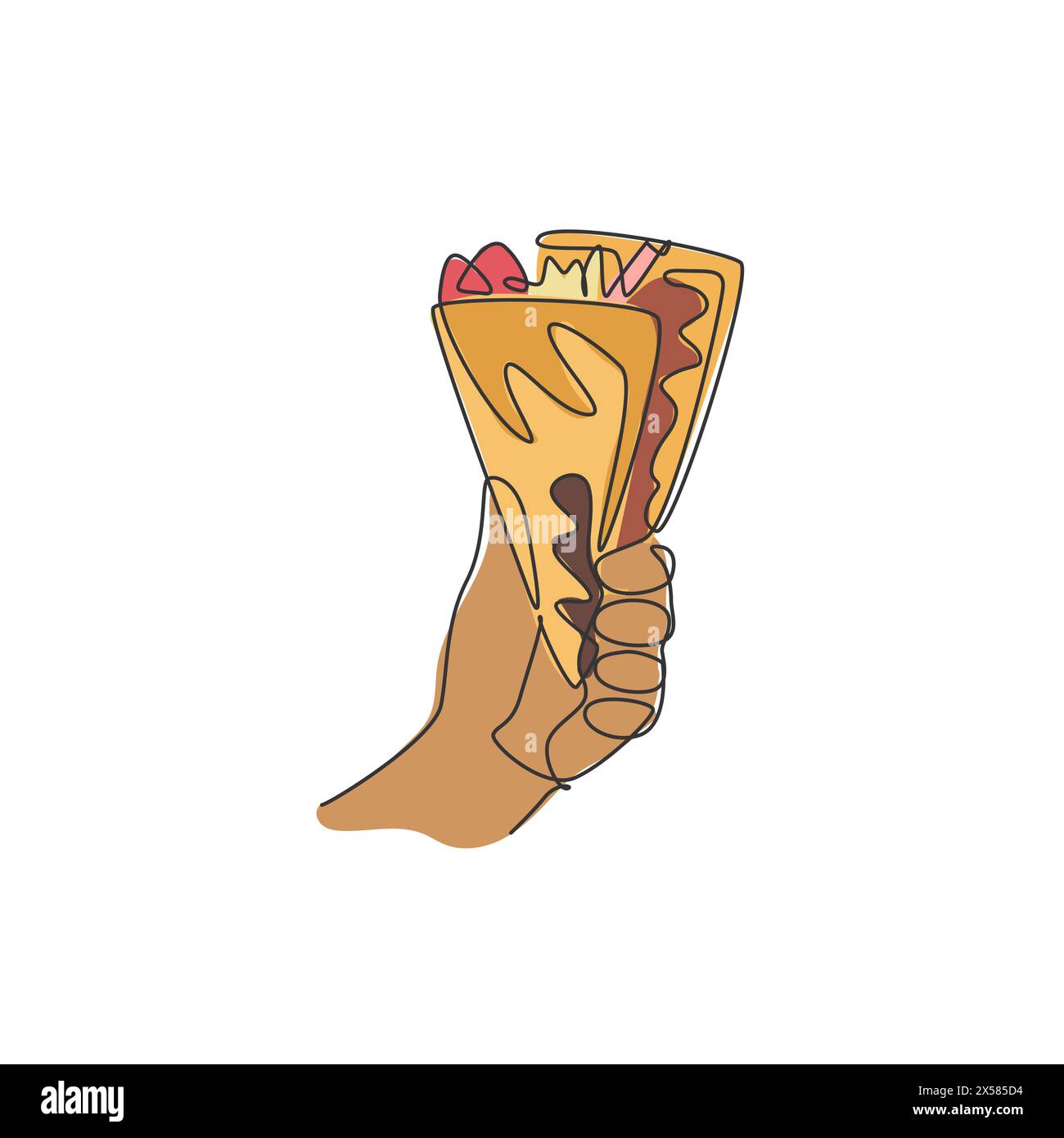 Single continuous line drawing of stylized delicious crispy crepes logo ...