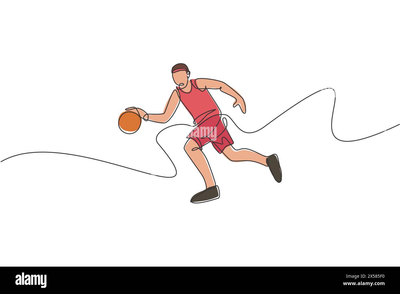 Single continuous line drawing of young healthy basketball player ...