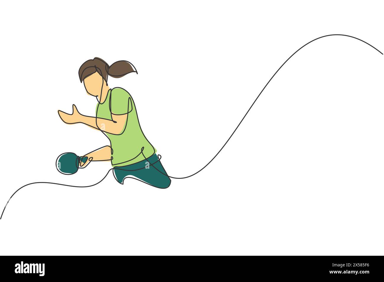 One continuous line drawing of young sporty woman table tennis player ...