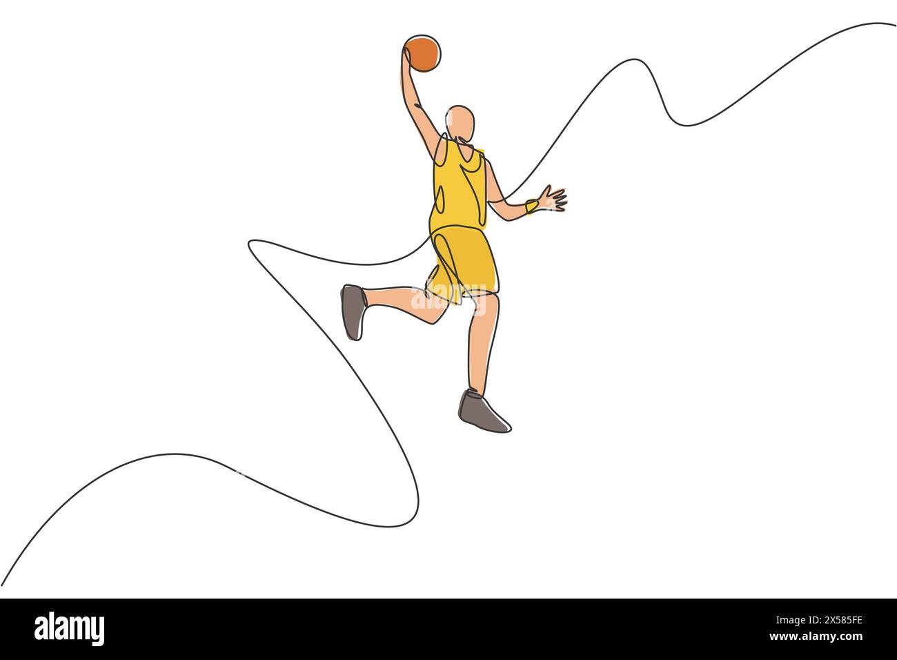 One single line drawing of young energetic basketball player jumping ...