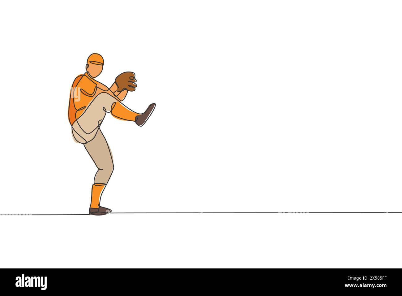 One single line drawing of young energetic man baseball player practice ...