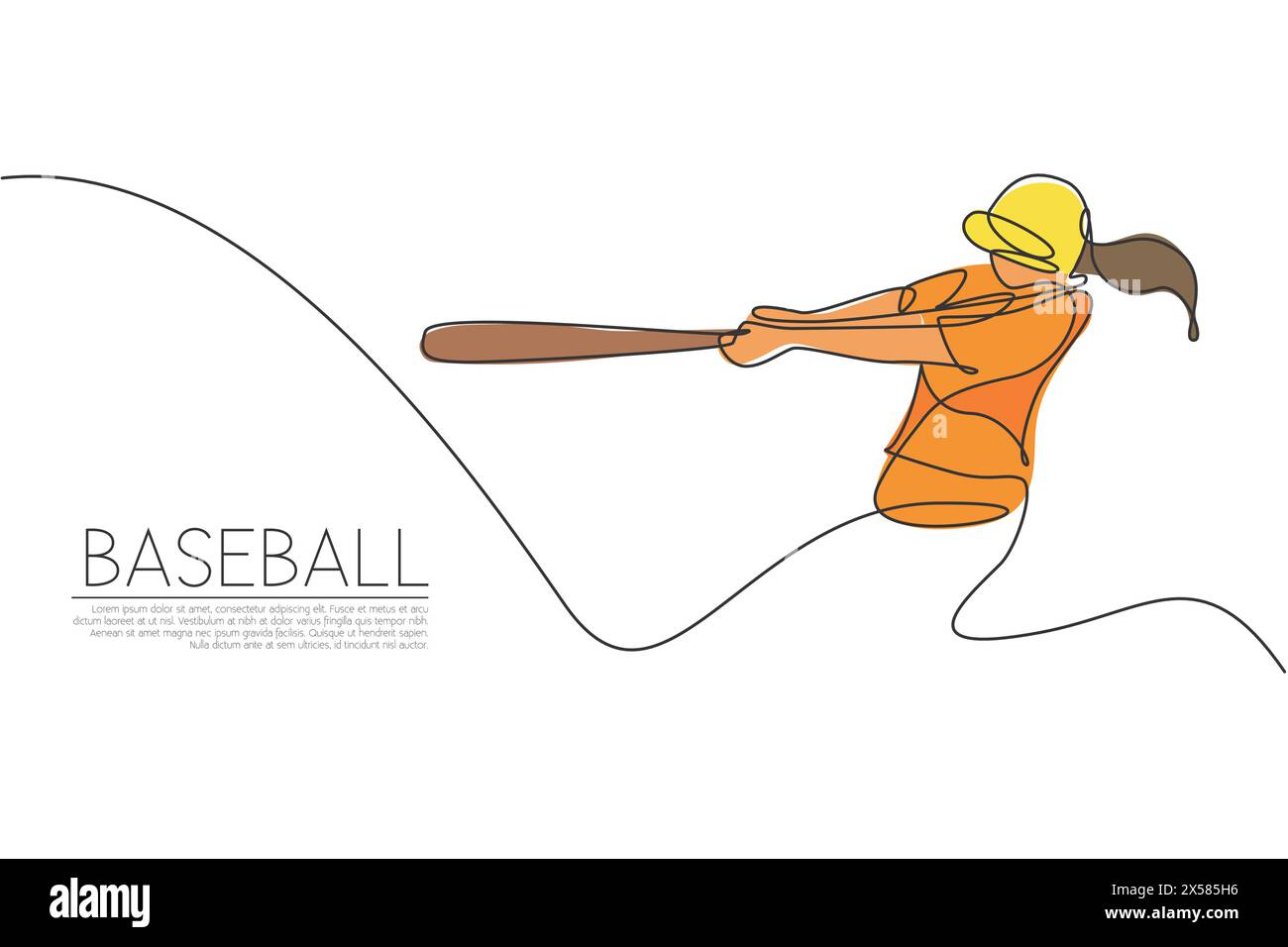 Single continuous line drawing of young agile woman baseball player hit ...