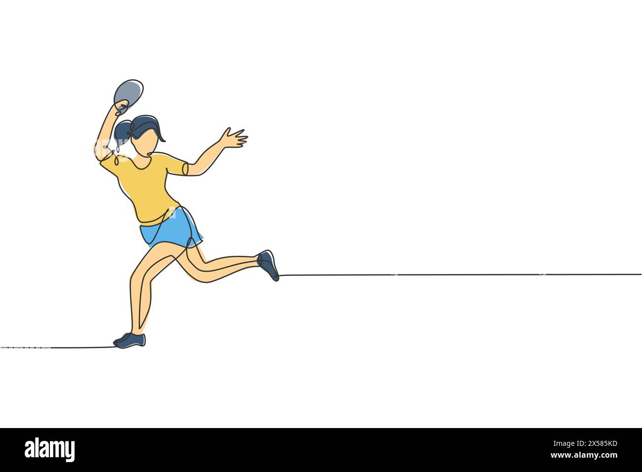 One continuous line drawing of young sporty woman table tennis player ...