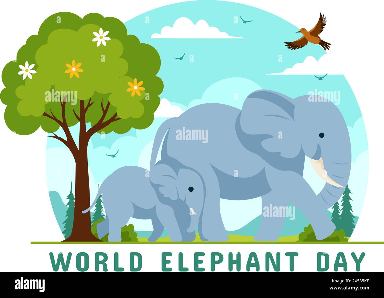 Happy World Elephant Day Vector Illustration on 12 August with ...