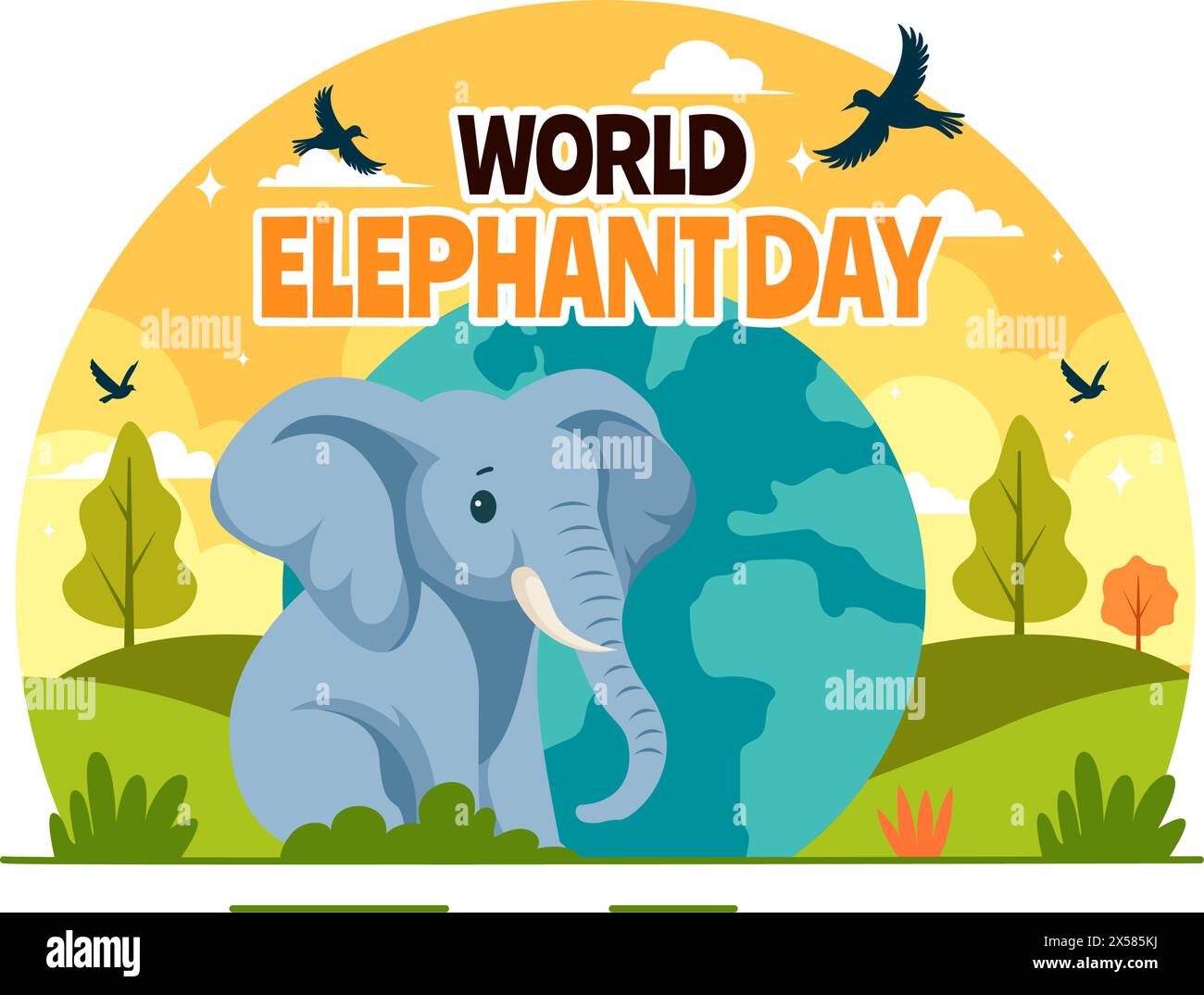 Happy World Elephant Day Vector Illustration on 12 August with ...
