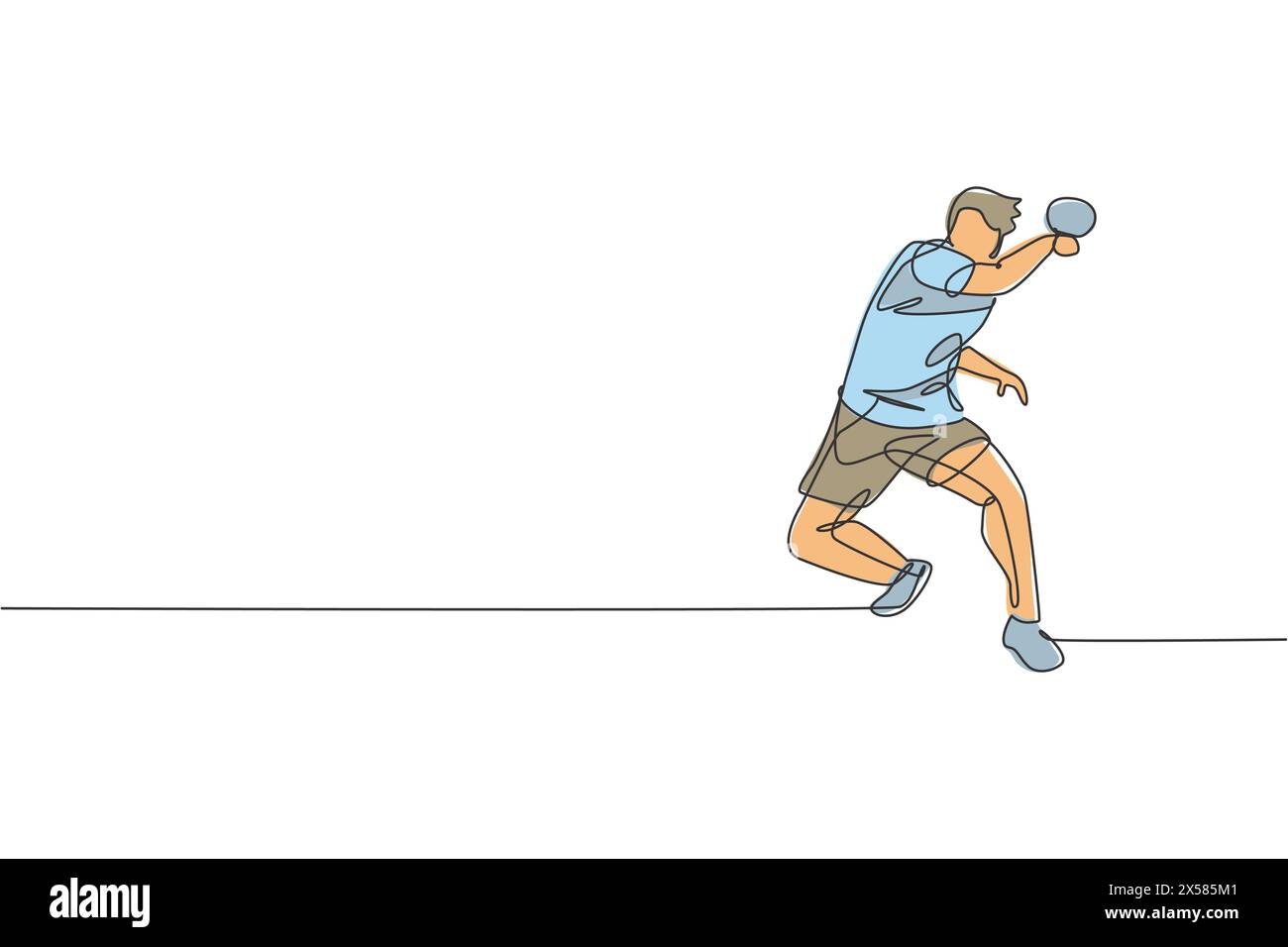 One continuous line drawing of young sporty man table tennis player ...