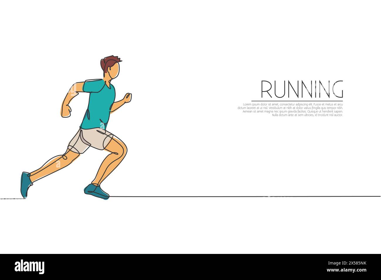 One single line drawing of young energetic man runner running fast ...