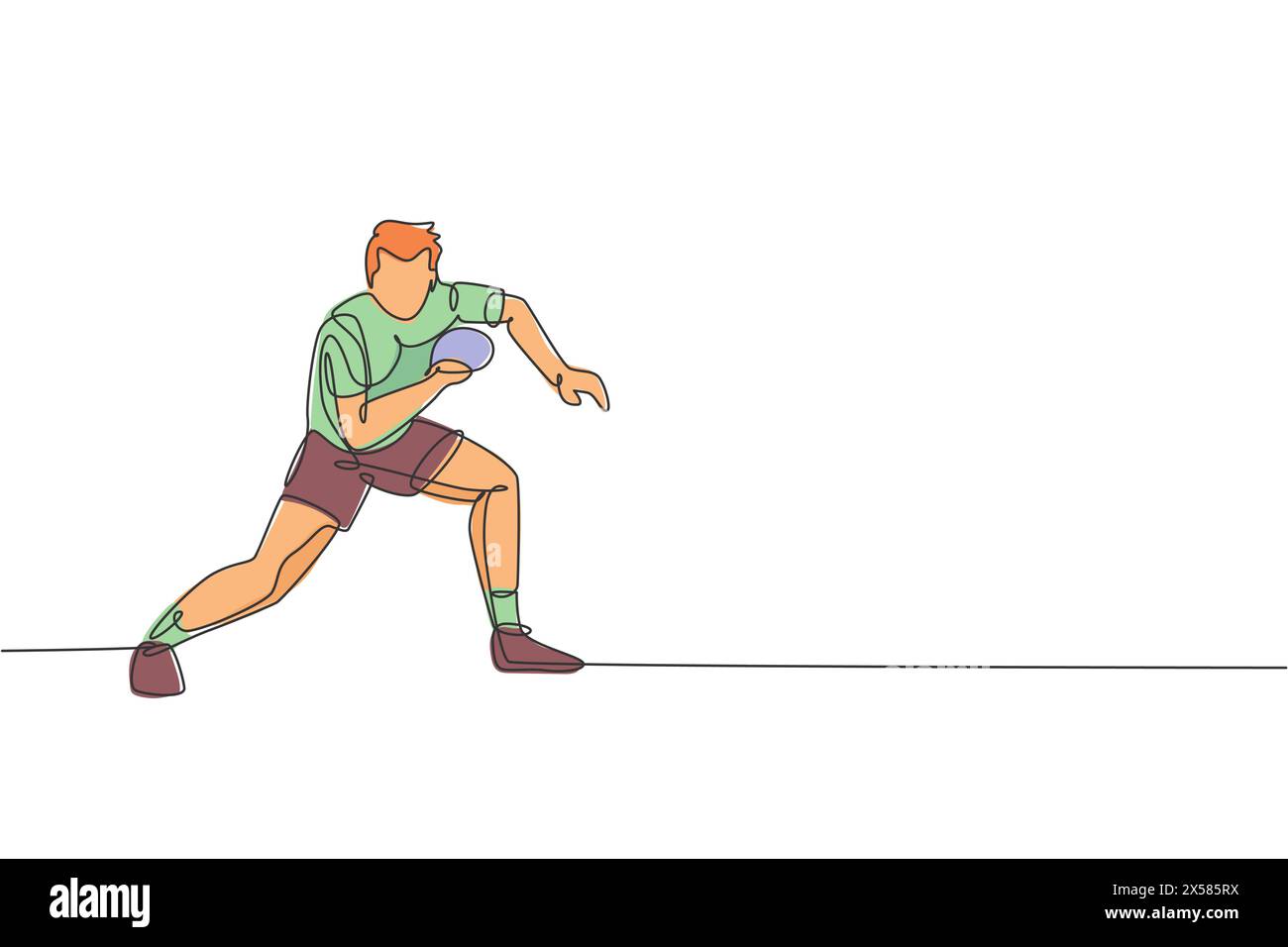 Single continuous line drawing young agile man table tennis player wait ...