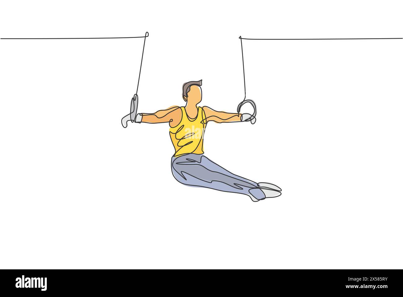 One single line drawing of young handsome gymnast man exercising steady ...