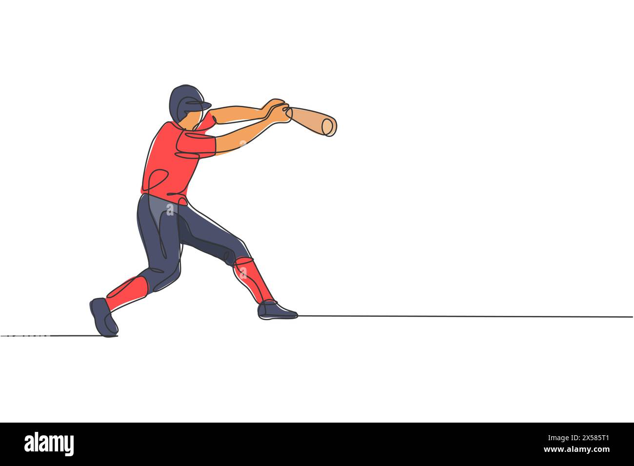 One single line drawing of young energetic man baseball player practice ...