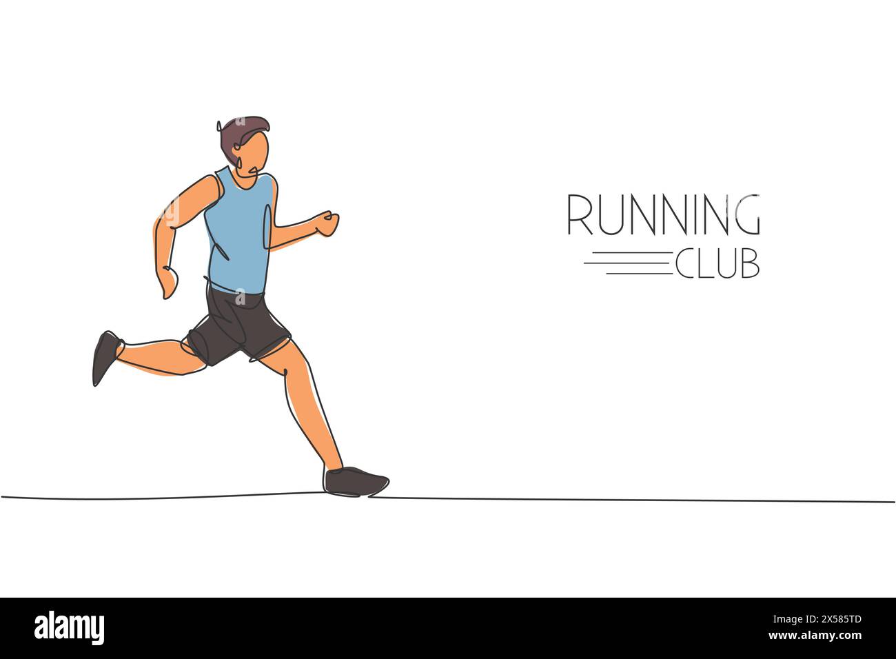 One continuous line drawing of young man athlete runner run relax ...